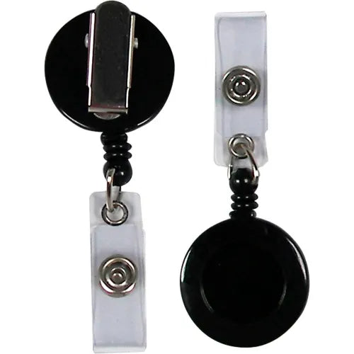 Retracting ID Card Reels, Swiveling Spring Clip w/Snap-on ID Strap, Bl ...